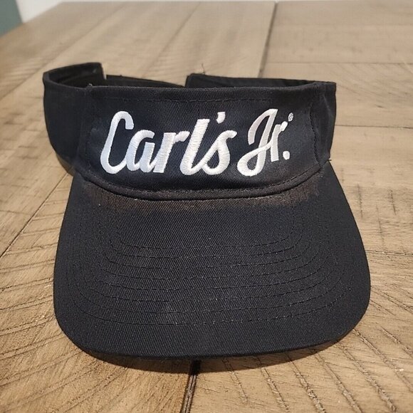 Aramark | Accessories | Carls Jr Visor Hat Black White Adjustable Fast ...
